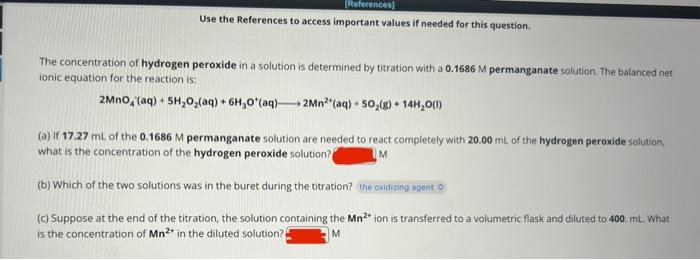 Solved The concentration of hydrogen peroxide in a solution | Chegg.com