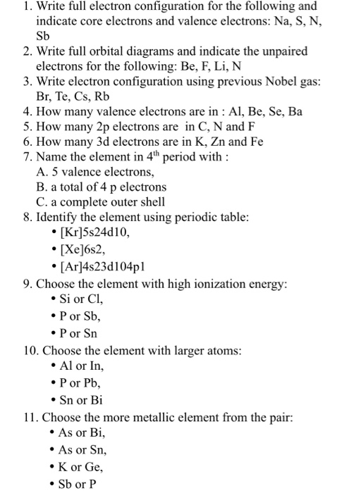 Solved 1. Write full electron configuration for the | Chegg.com
