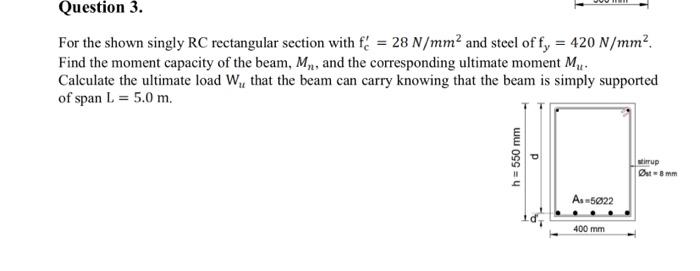 Solved For the shown singly RC rectangular section with | Chegg.com