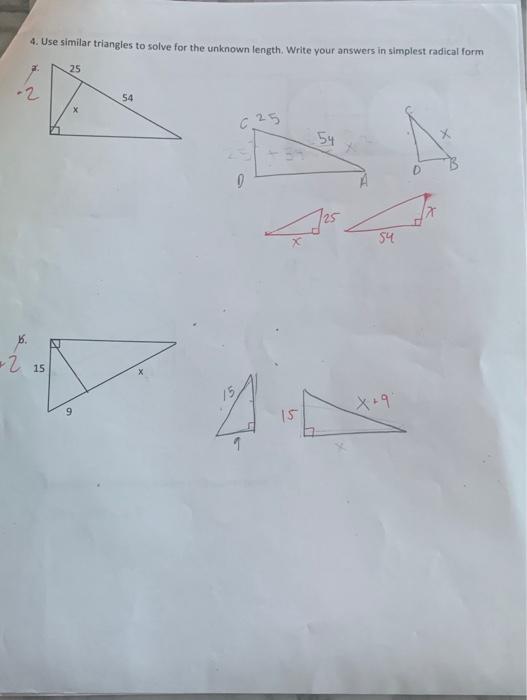 Solved 4. Use similar triangles to solve for the unknown | Chegg.com