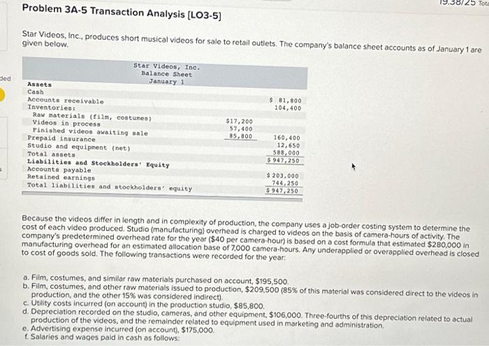 Solved Problem 3A-5 Transaction Analysis [LO3-5] Star | Chegg.com