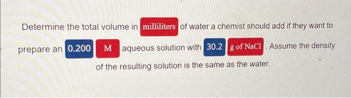 Solved Determine the total volume in milliliters of water a | Chegg.com