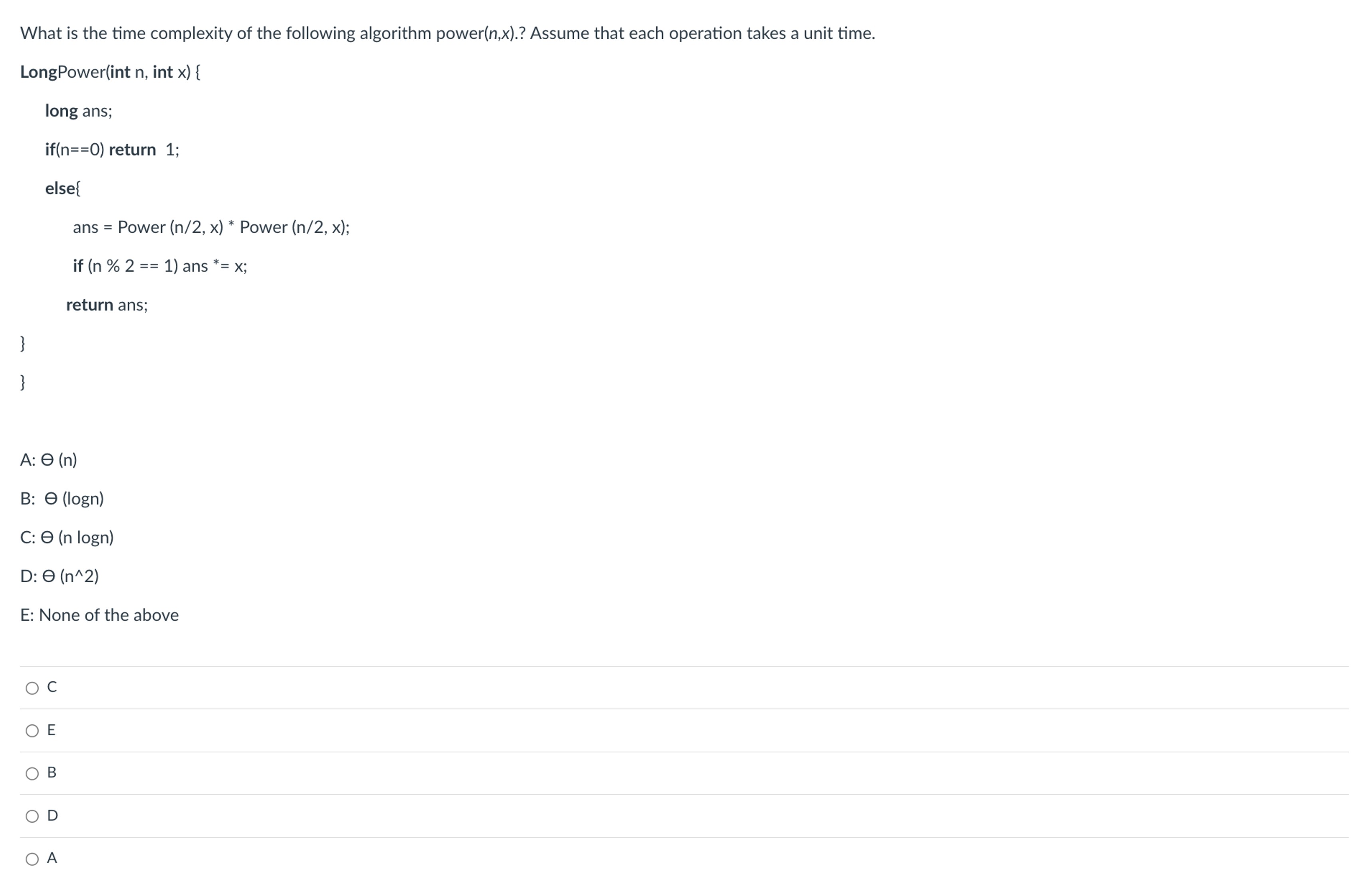 Solved What is the time complexity of the following | Chegg.com