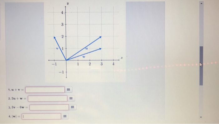 Solved 3 2 1 3 4 -1 1. u+v 2. 2u+w 3. 3v-6wm (1 point) | Chegg.com