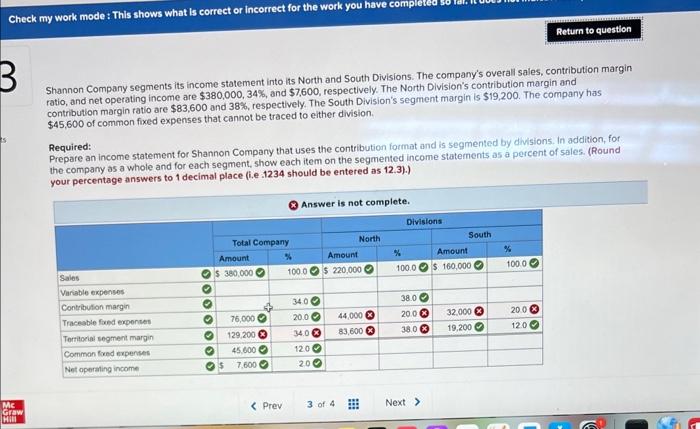 Solved Shannon Company segments its income statement into | Chegg.com