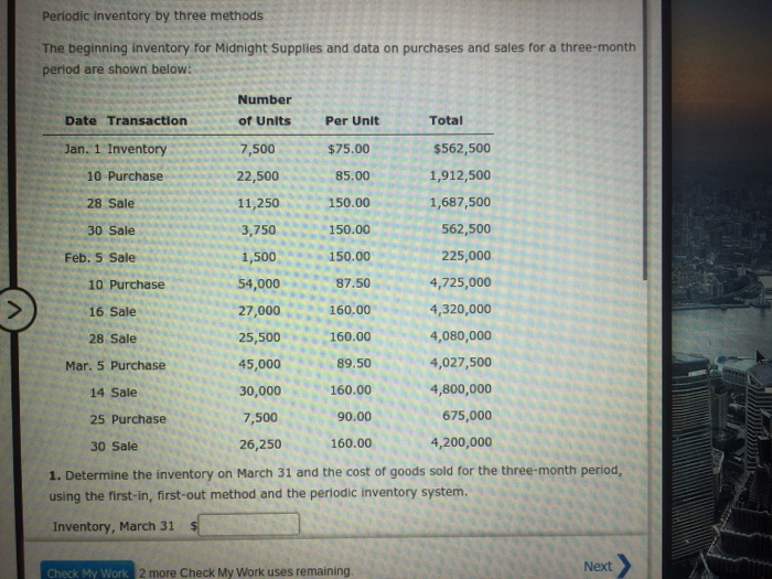 Solved Periodic inventory by three methods The beginning | Chegg.com