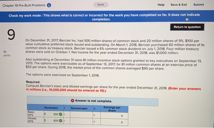 Solved Chapter 19 Pre-Built Problems Saved Help Save & Exit | Chegg.com