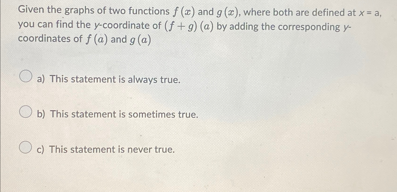 Solved Given the graphs of two functions f(x) ﻿and g(x), | Chegg.com