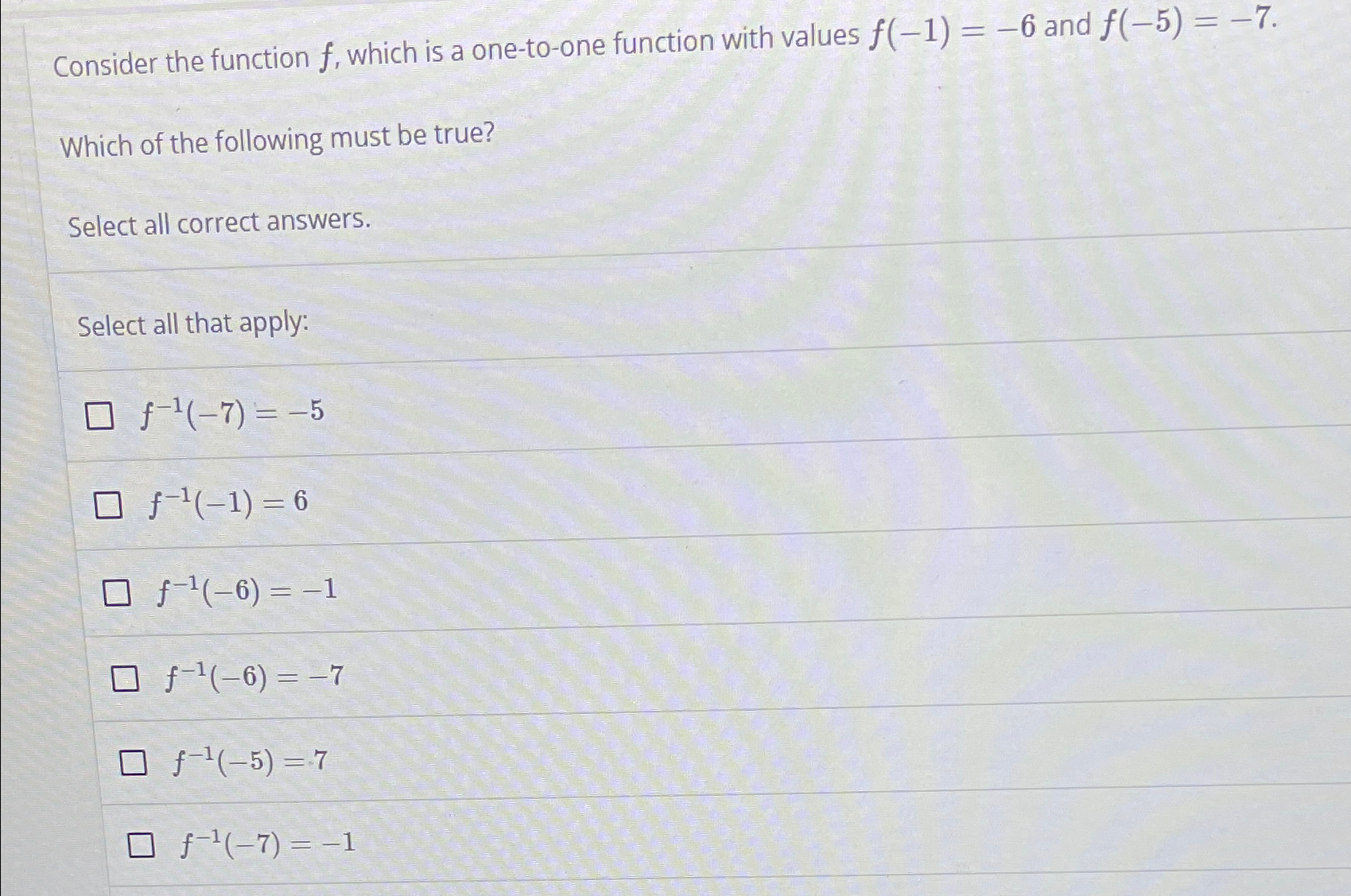 Solved Consider the function f, ﻿which is a one-to-one | Chegg.com