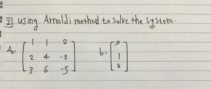 Solved 2) using Arnoldi method to solve the system: . 1 2 b= | Chegg.com