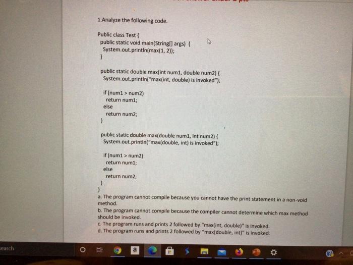 Solved 1.Analyze the following code. Public class Test | Chegg.com