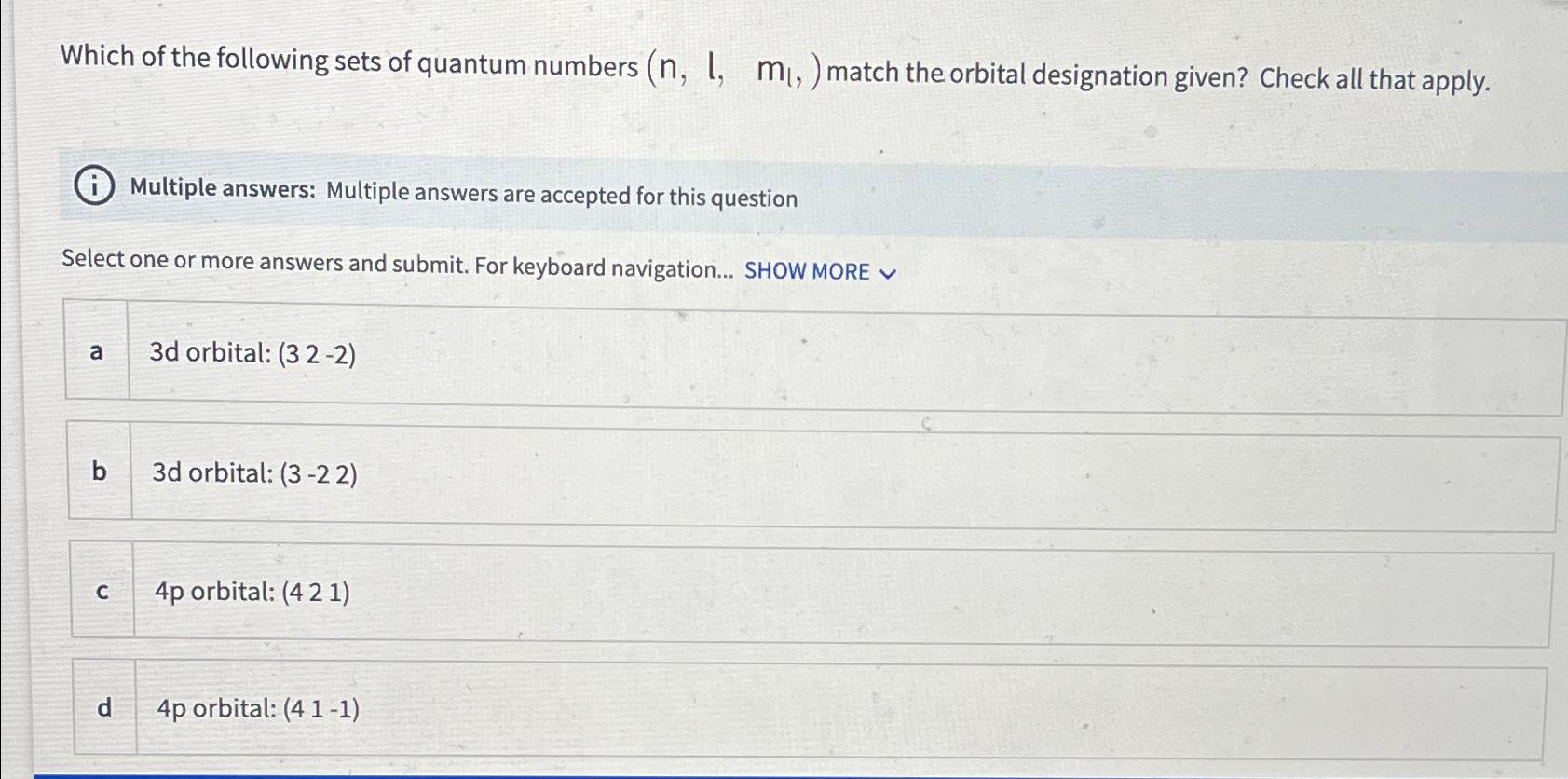 Solved Which of the following sets of quantum numbers | Chegg.com