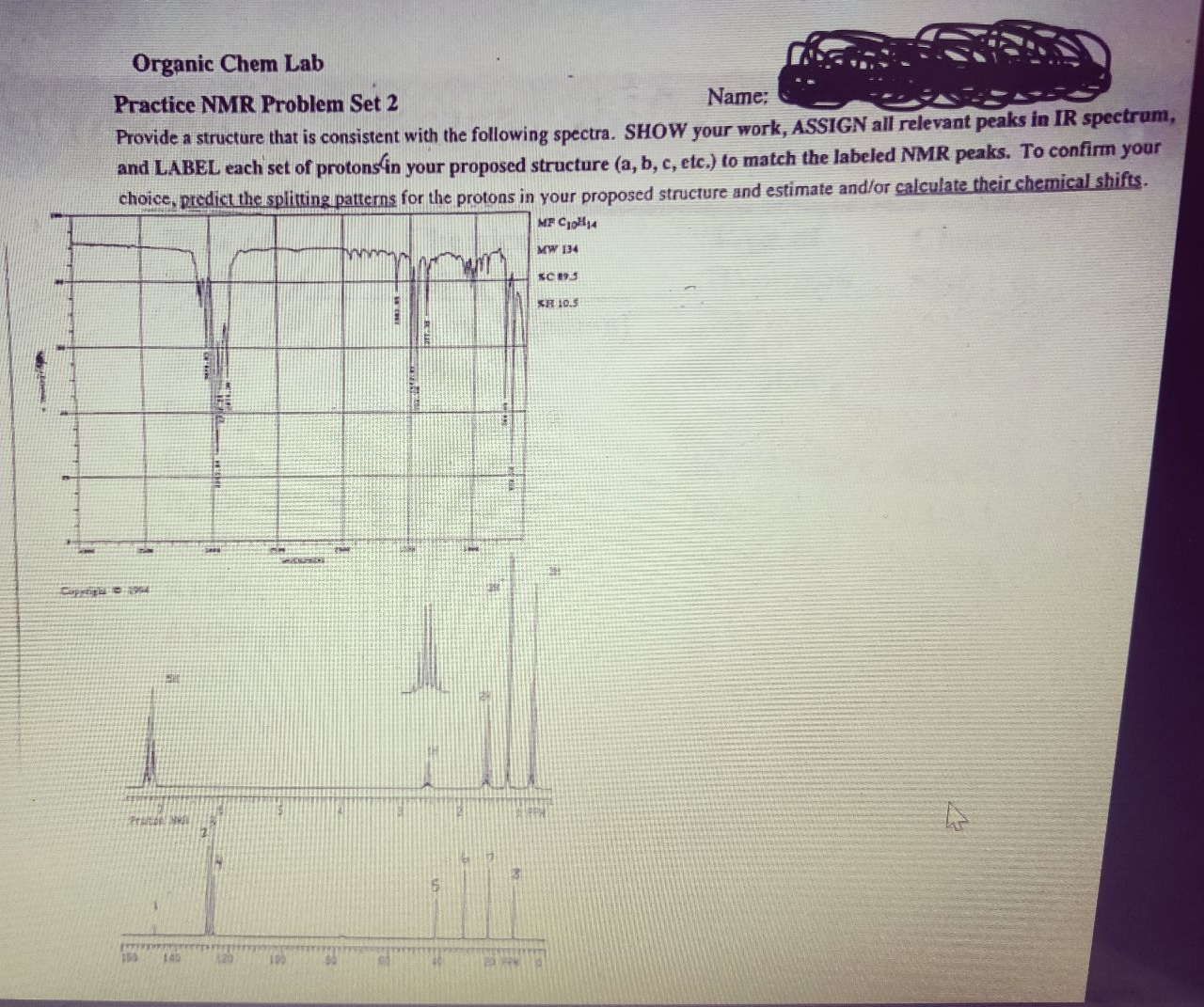 Organic Chem LabPractice NMR Problem Set | Chegg.com