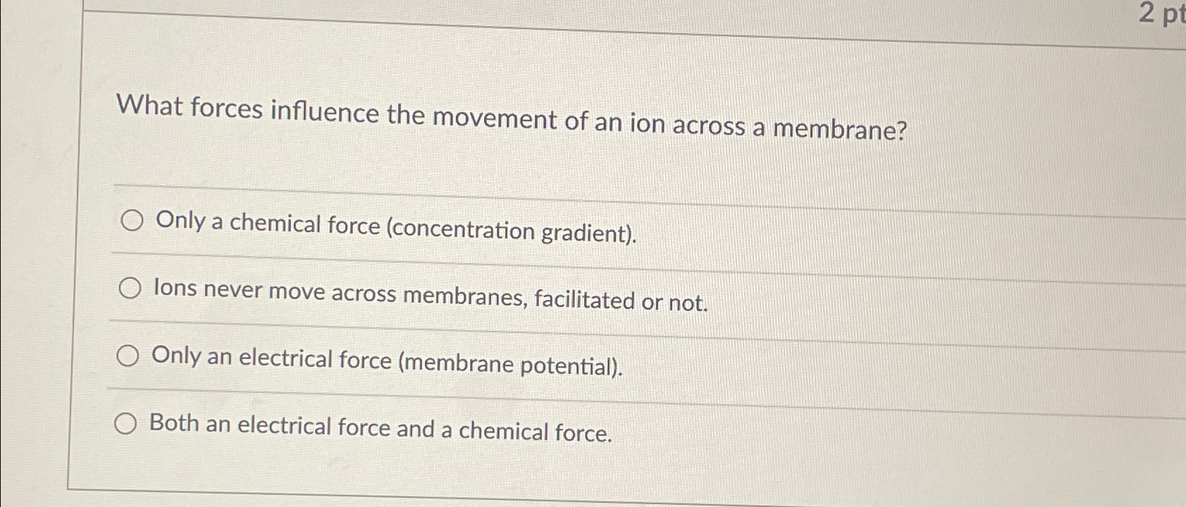 Solved What forces influence the movement of an ion across a | Chegg.com