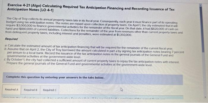 Solved Exercise 4-21 (Algo) Calculating Required Tax | Chegg.com