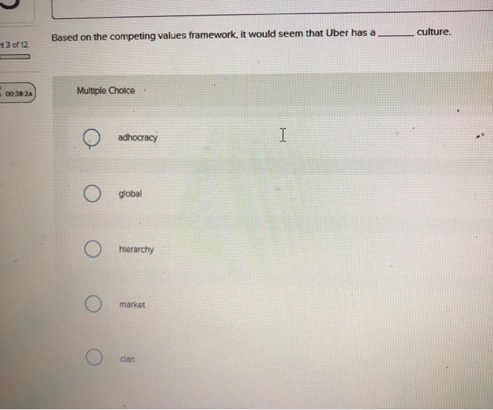 Solved culture. Based on the competing values framework, it | Chegg.com