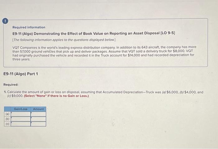 Solved Required information E9-11 (Algo) Demonstrating the | Chegg.com