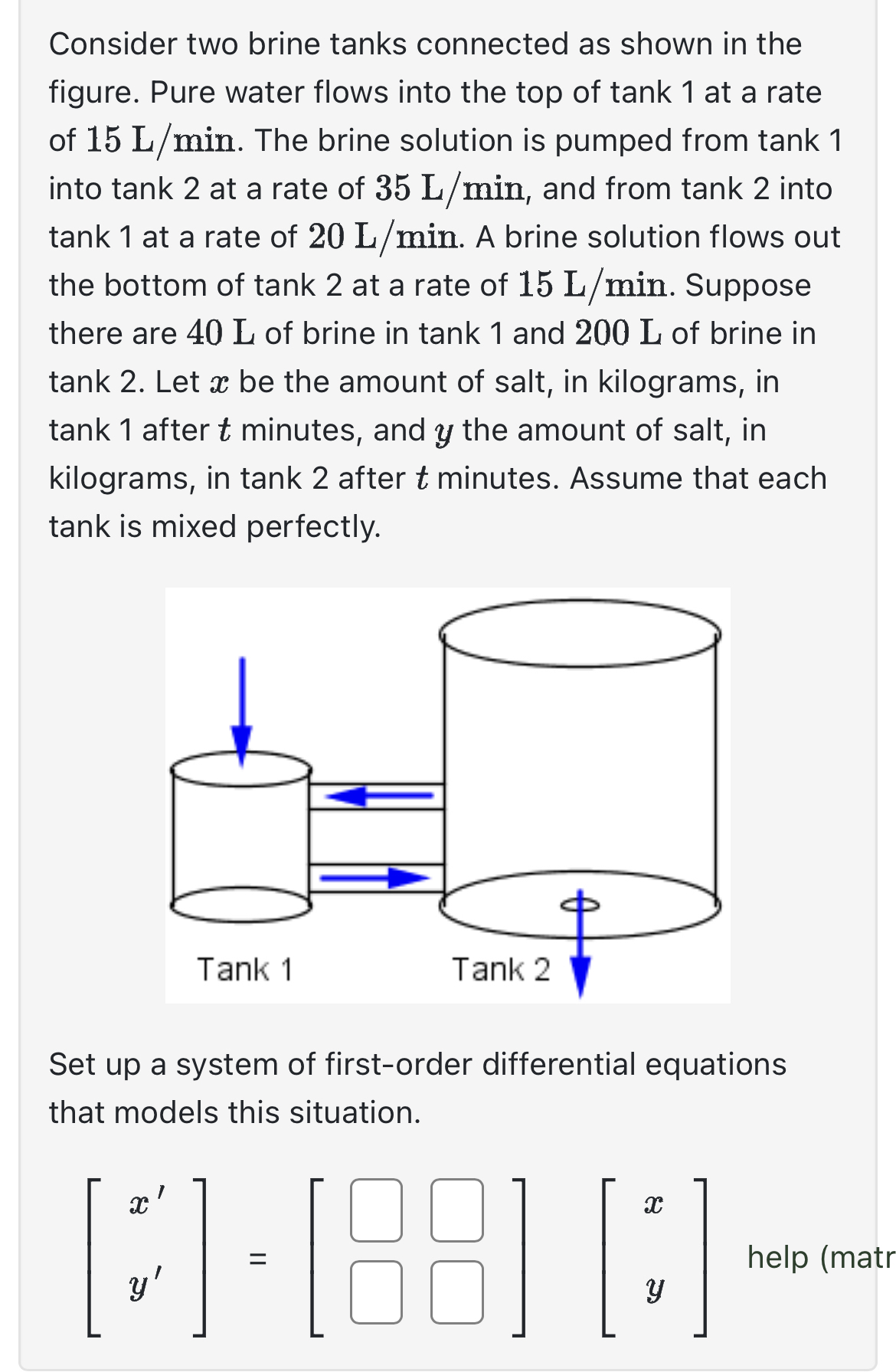 Solved Consider two brine tanks connected as shown in the | Chegg.com