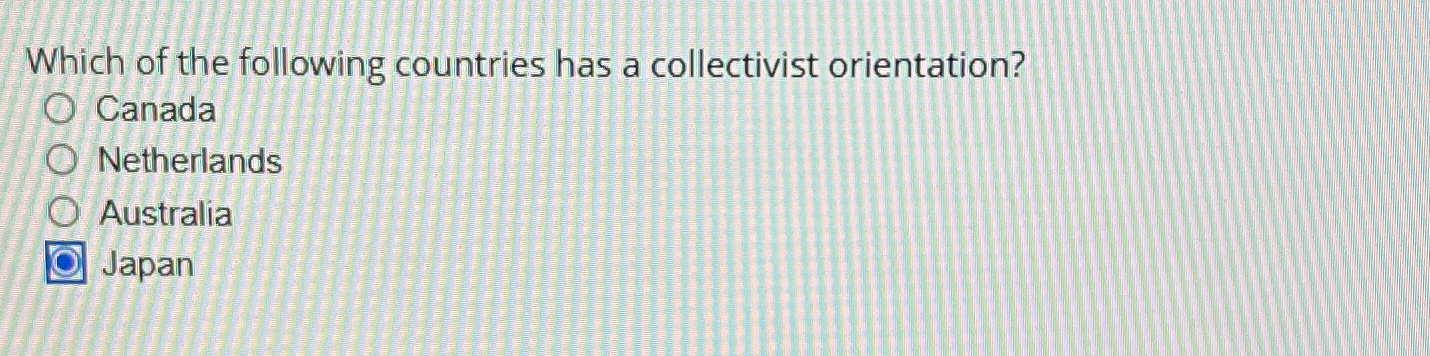 Solved Which of the following countries has a collectivist | Chegg.com