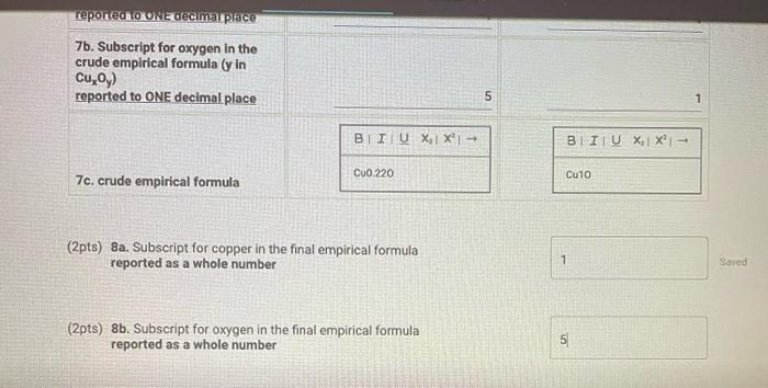 Solved 7a. Subscript for copper in the crude empirical | Chegg.com