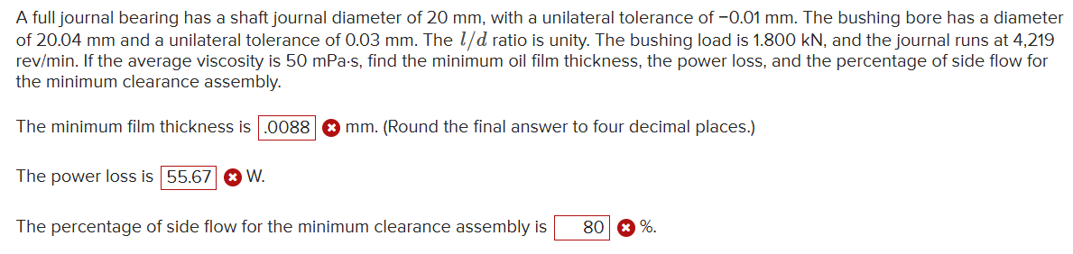Solved A full journal bearing has a shaft journal diameter | Chegg.com