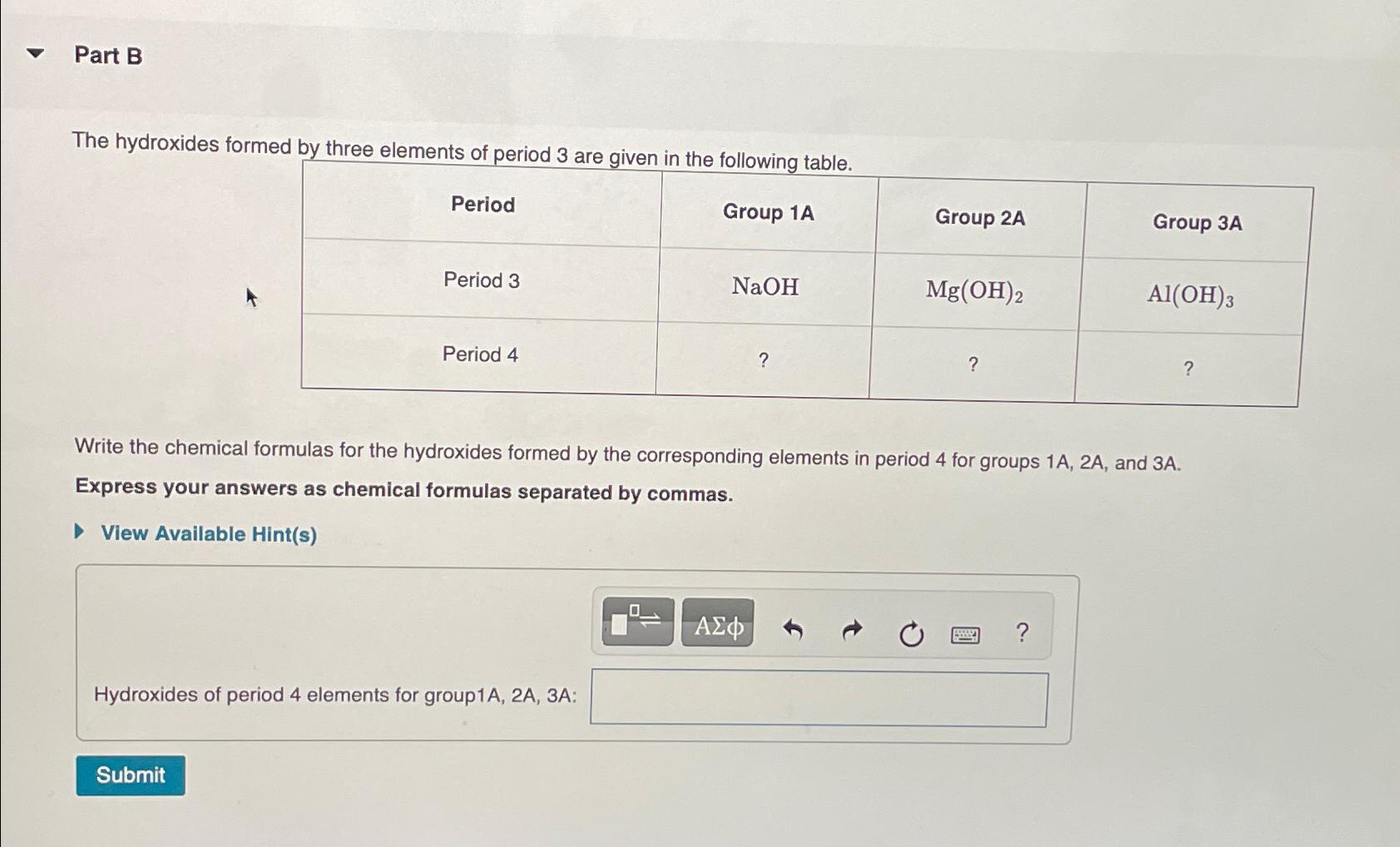 Solved Part BThe hydroxides formed by three elements of | Chegg.com