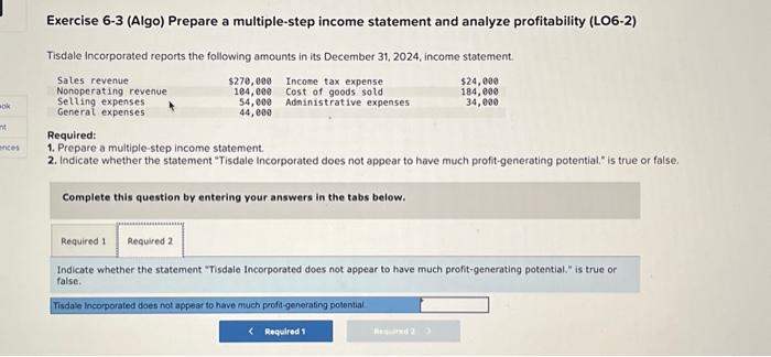 Solved Exercise 6-3 (Algo) Prepare a multiple-step income | Chegg.com