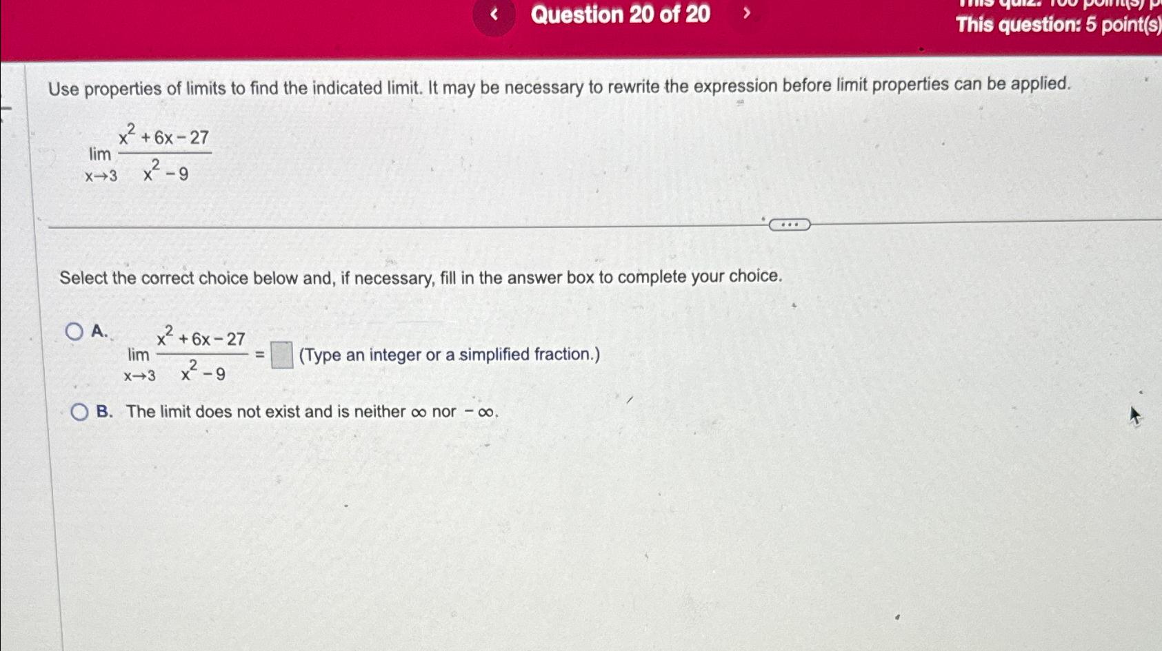 Solved Use properties of limits to find the indicated limit. | Chegg.com