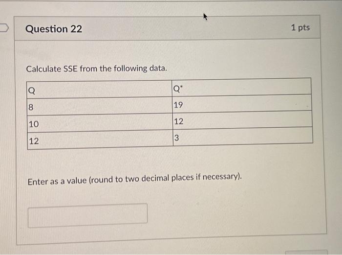 Solved Calculate SSE from the following data. Enter as a | Chegg.com