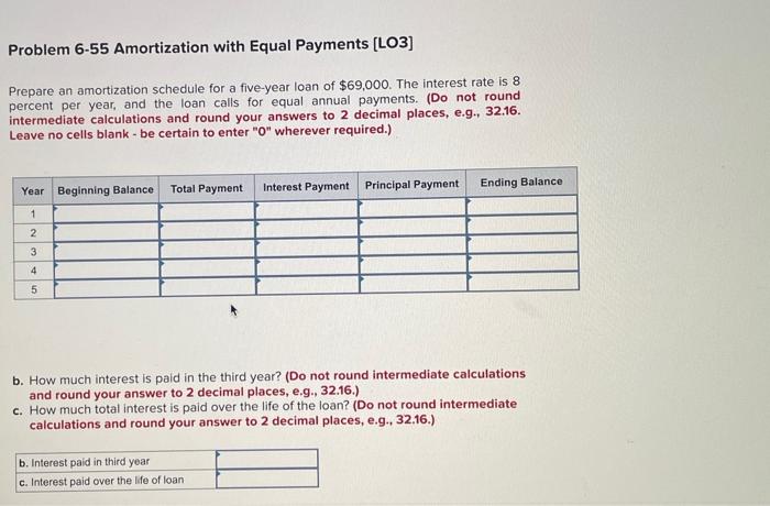 Solved Problem 6-55 Amortization with Equal Payments [LO3] | Chegg.com