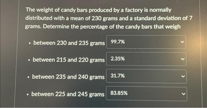 Solved The weight of candy bars produced by a factory is | Chegg.com