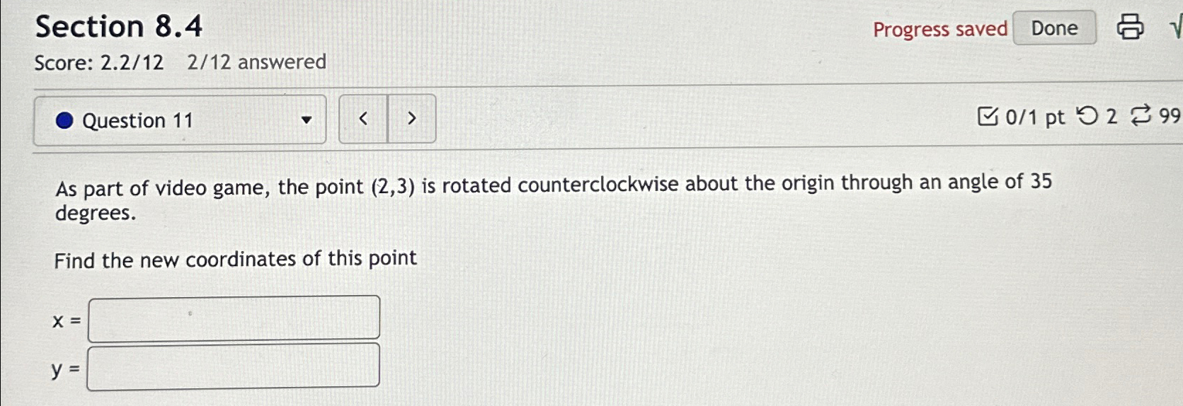Solved Section 8.4Progress savedScore: 2.2/12 2/12 | Chegg.com