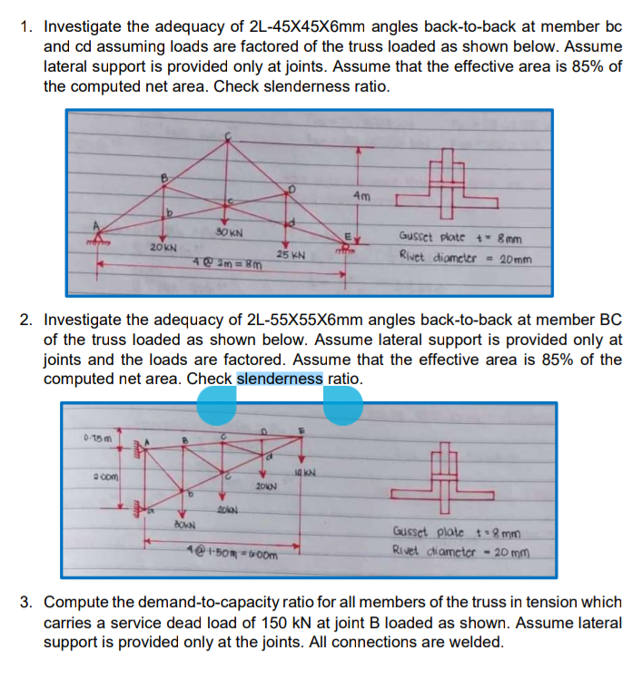 Solved 1. Investigate the adequacy of 2L-45x45x6mm angles | Chegg.com