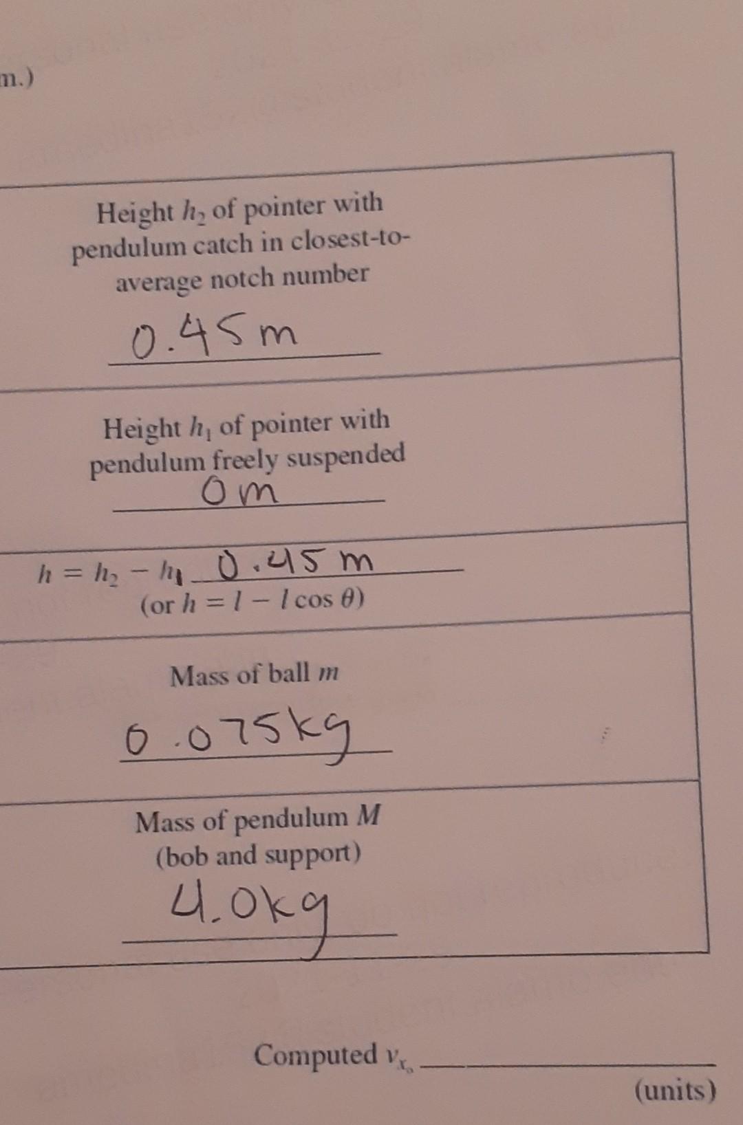m.) Height hof pointer with pendulum catch in | Chegg.com