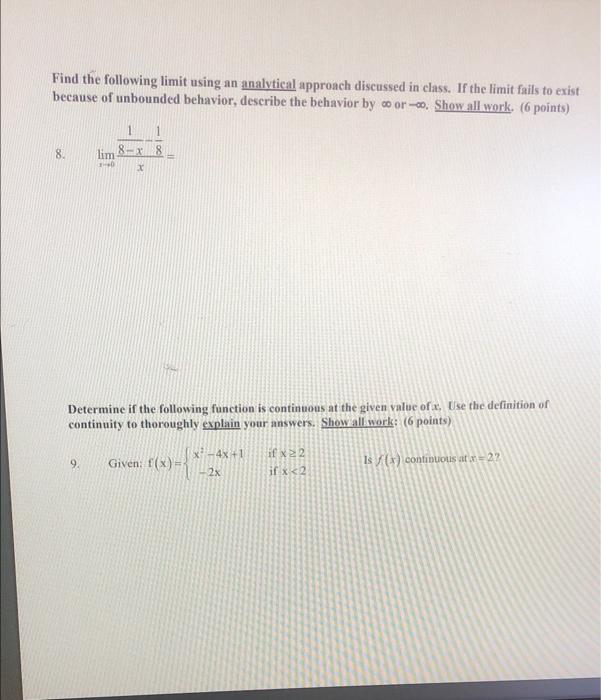 Solved Find the following limit using an analytical approach | Chegg.com