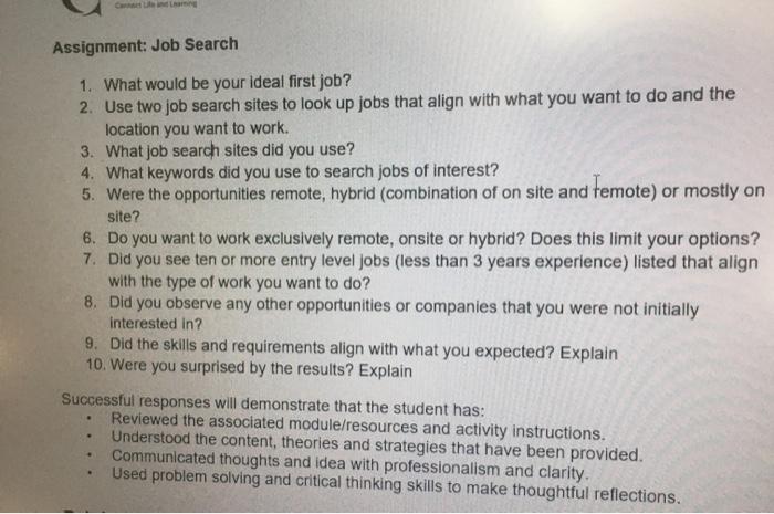 Solved 1. What would be your ideal first job? 2. Use two job | Chegg.com