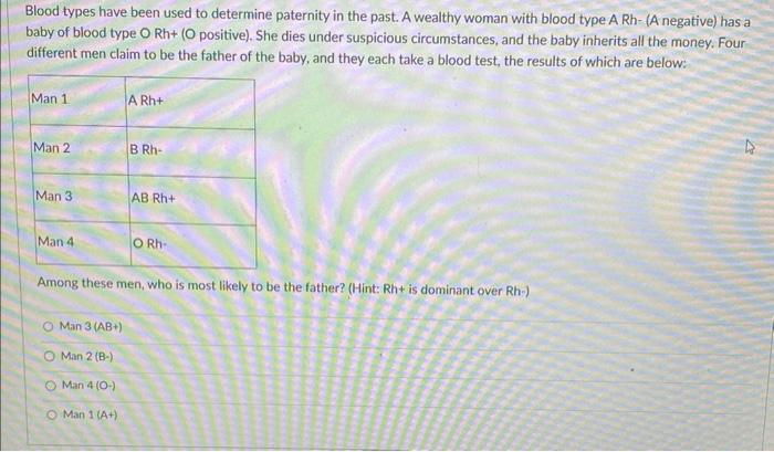 Solved Blood types have been used to determine paternity in | Chegg.com
