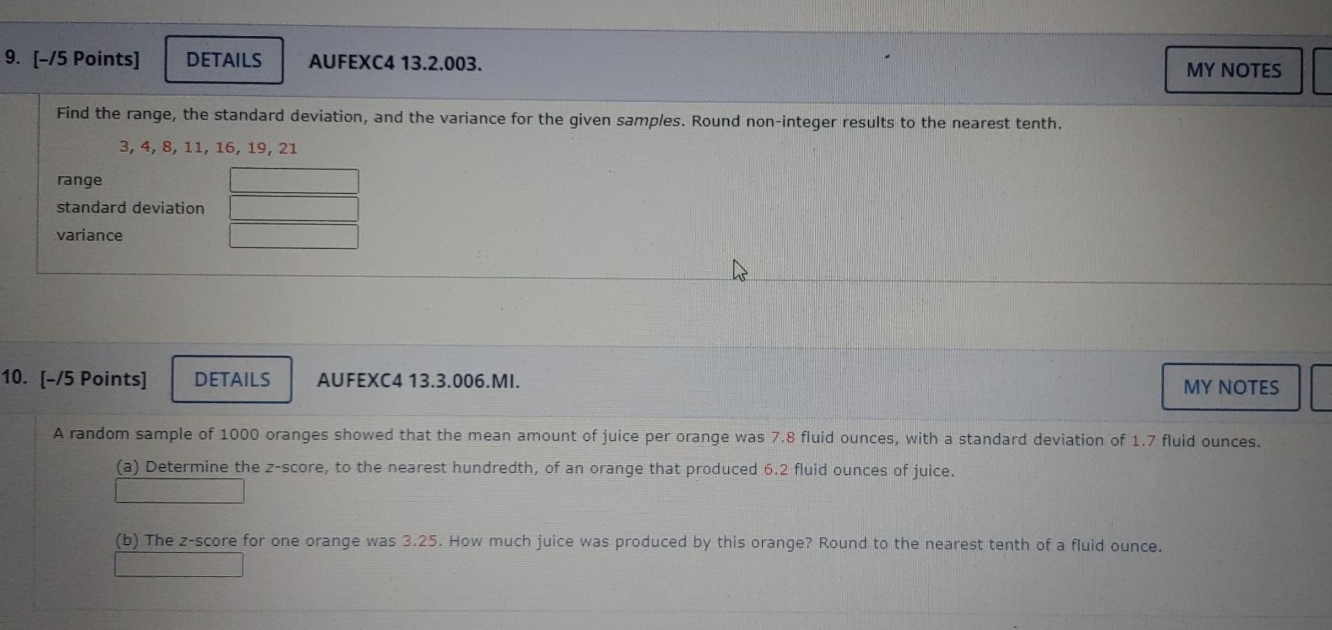 Solved 9. [-/5 Points] DETAILS AUFEXC4 13.2.003. MY NOTES | Chegg.com