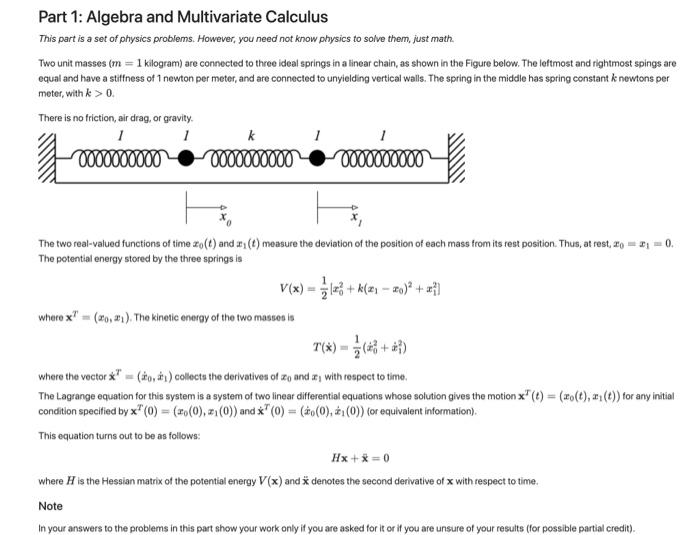 Solved Part 1: Algebra and Multivariate Calculus This part | Chegg.com