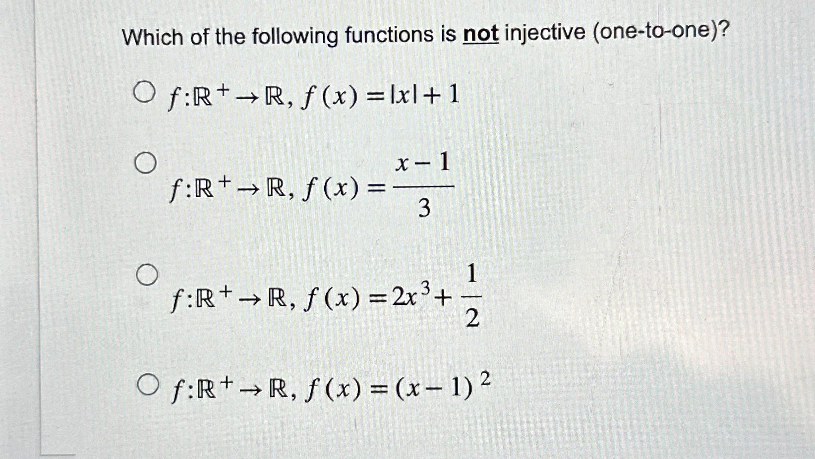 Solved Which of the following functions is not injective | Chegg.com