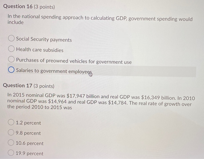 Solved Question 16 (3 points) In the national spending | Chegg.com