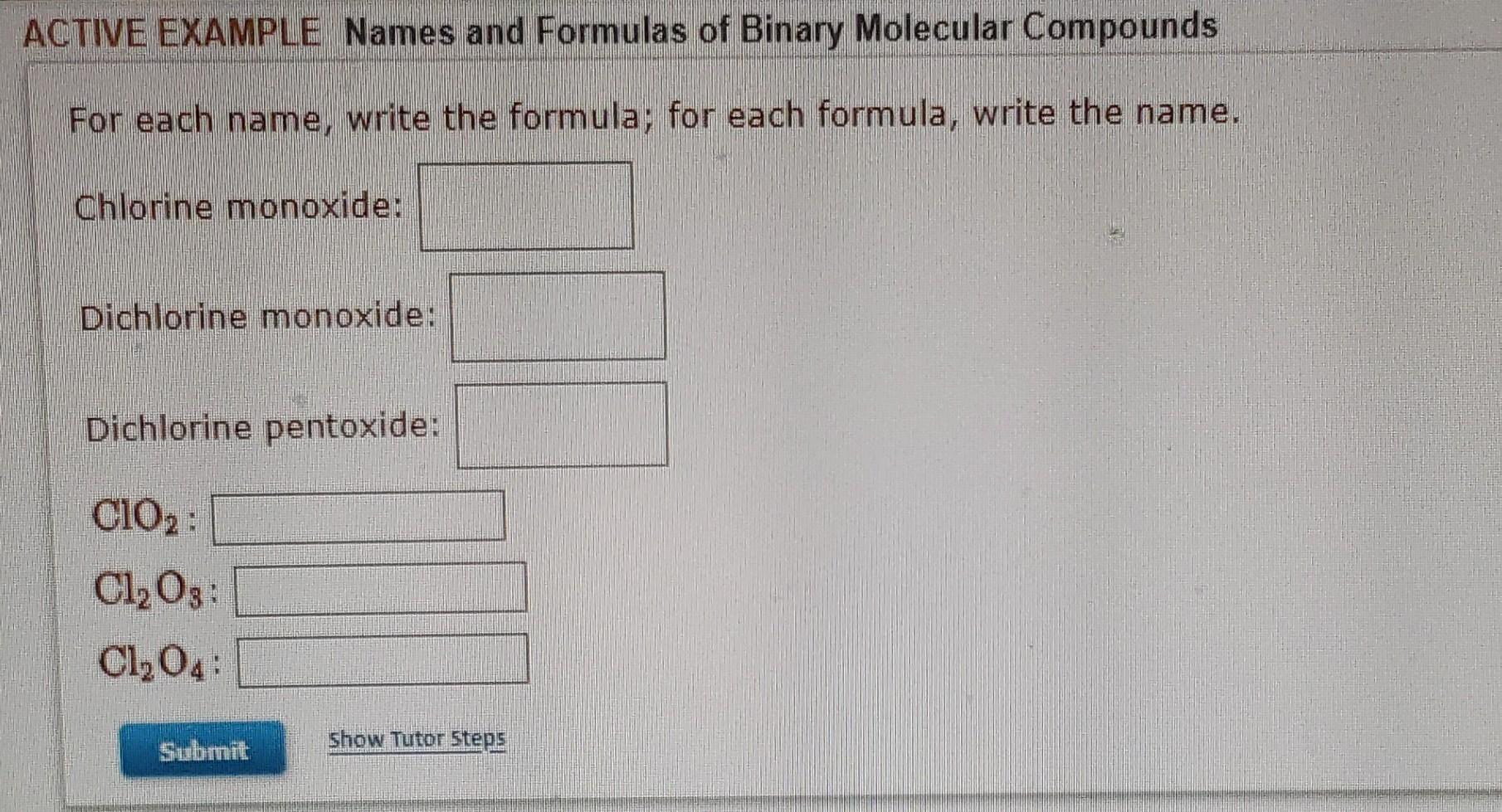 Solved ACTIVE EXAMPLE Names and Formulas of Binary Molecular | Chegg.com