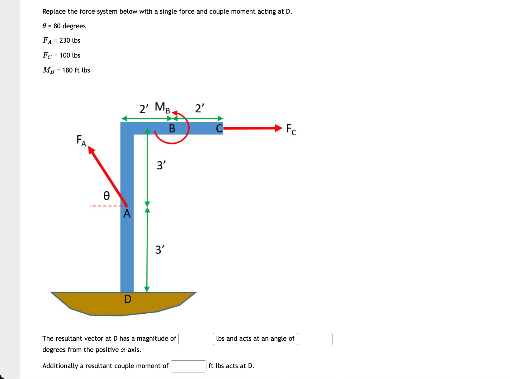 Solved Replace the force system below with a single force | Chegg.com