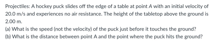 Solved Projectiles: A hockey puck slides off the edge of a | Chegg.com