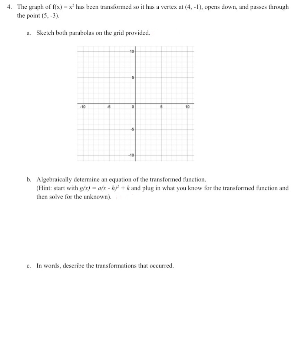 Solved The graph of f(x)=x2 ﻿has been transformed so it has | Chegg.com
