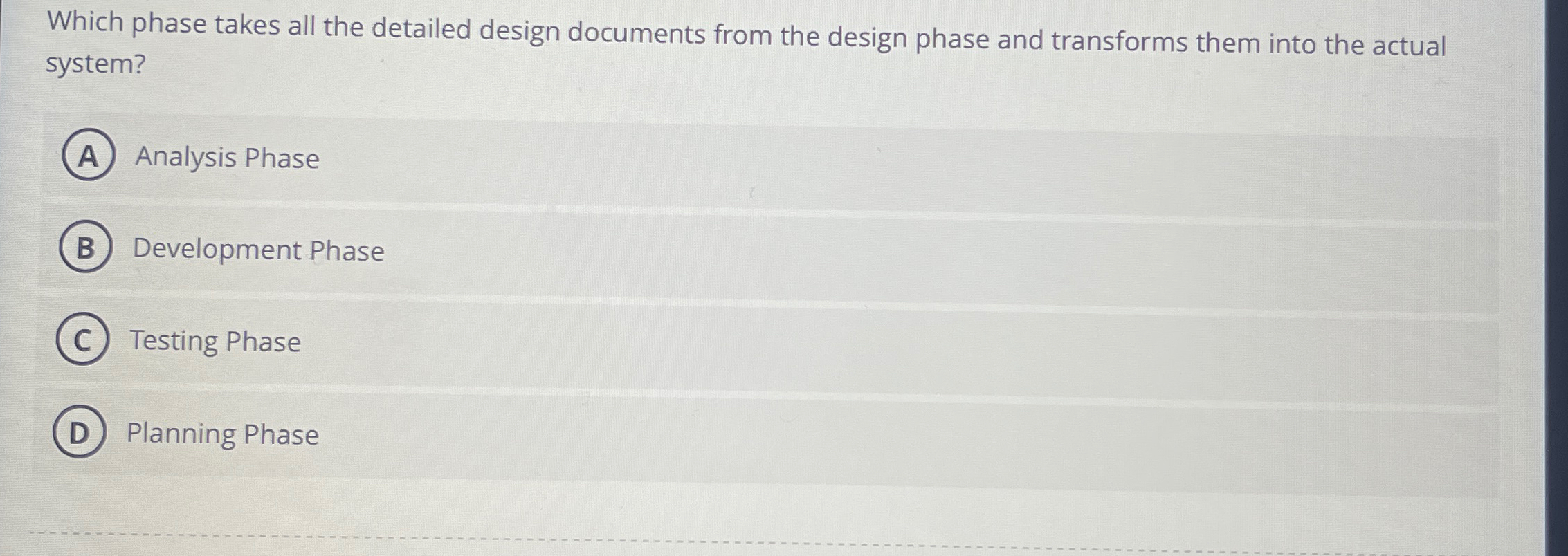 Solved Which phase takes all the detailed design documents | Chegg.com