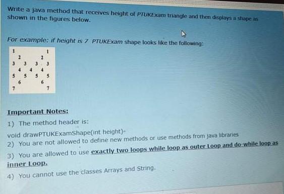 Solved Write A Java Method That Receives Height Of Ptukexam 