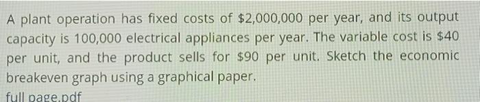 Solved A plant operation has fixed costs of $2,000,000 per | Chegg.com