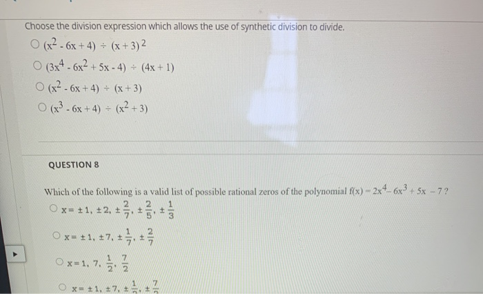 Solved Choose the division expression which allows the use | Chegg.com