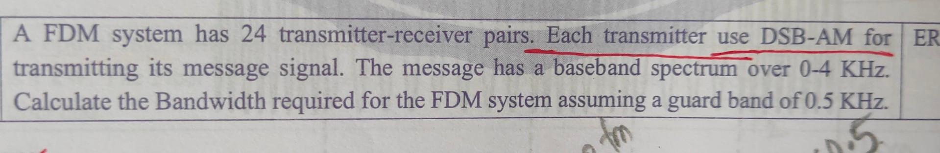 Solved A FDM system has 24 transmitter-receiver pairs. Each | Chegg.com